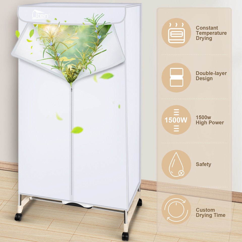 Electric Clothes Dryer Heated Machine 2 Tier Wardrobe Airer Rack Cover ...