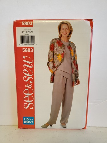 Vtg Butterick See & Sew #5803 Pattern Misses Jacket Top Pants Size c 18 ...