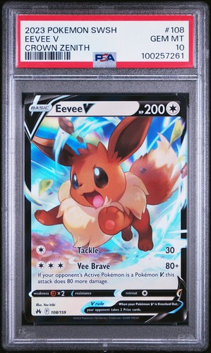 PSA 10 GEM MINT Eevee V 108/159 Crown Zenith HOLO Rare Pokemon Card | eBay