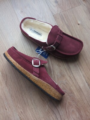 Birkenstock Buckley Shearling Maroon Red Suede Clogs Womens 9 EU 40 | eBay