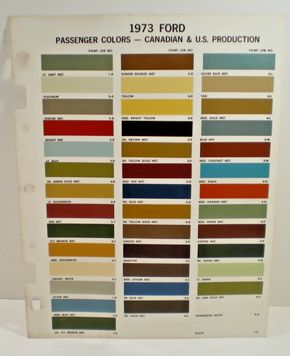 1973 FORD PASSENGER COLOR CANADIAN-USA PAINT CHIP DUPONT CANADA SAMPLES ...