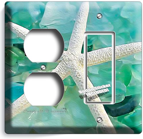 TURQUOISE SEA GLASS LIGHT SWITCH OUTLET PLATE ROOM BEACH HOUSE BATHROOM ...