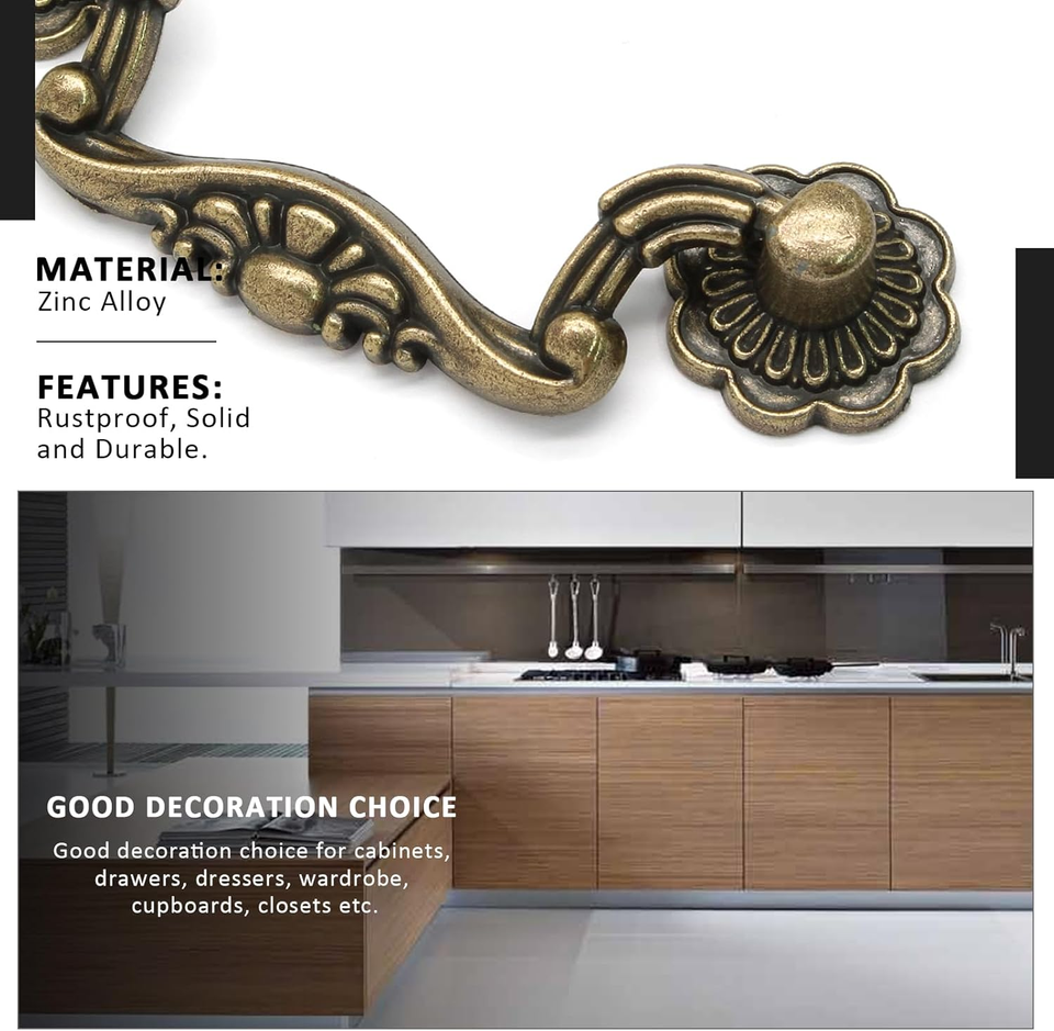 2PCS Antique Bronze Drop Drawer Pulls, Vintage Drop Bail Pulls Handles ...