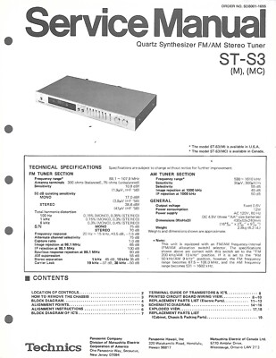 ORIGINAL TECHNICS ST-S3 FM/AM Stereo Tuner SERVICE MANUAL REPAIR | eBay