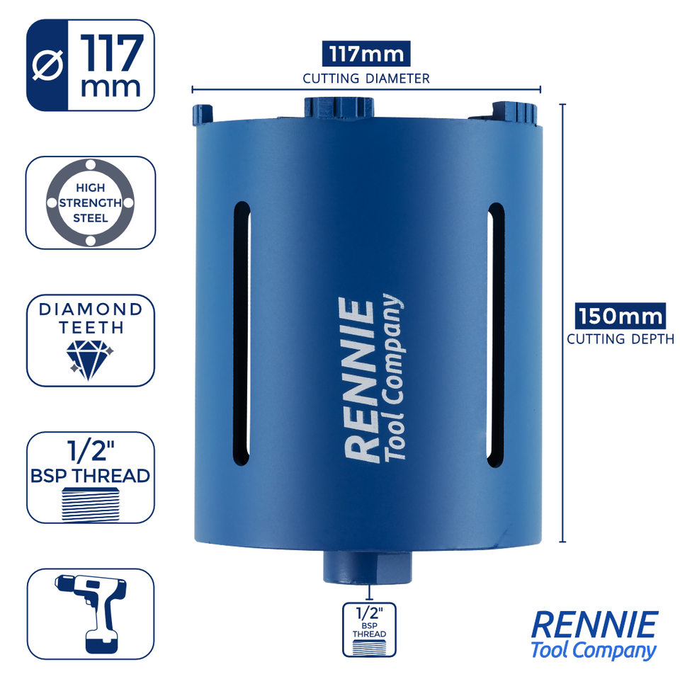 DIAMOND CORE DRILLS 22-182mm 150 / 300mm LONG & ADAPTORS / HOLESAW ...