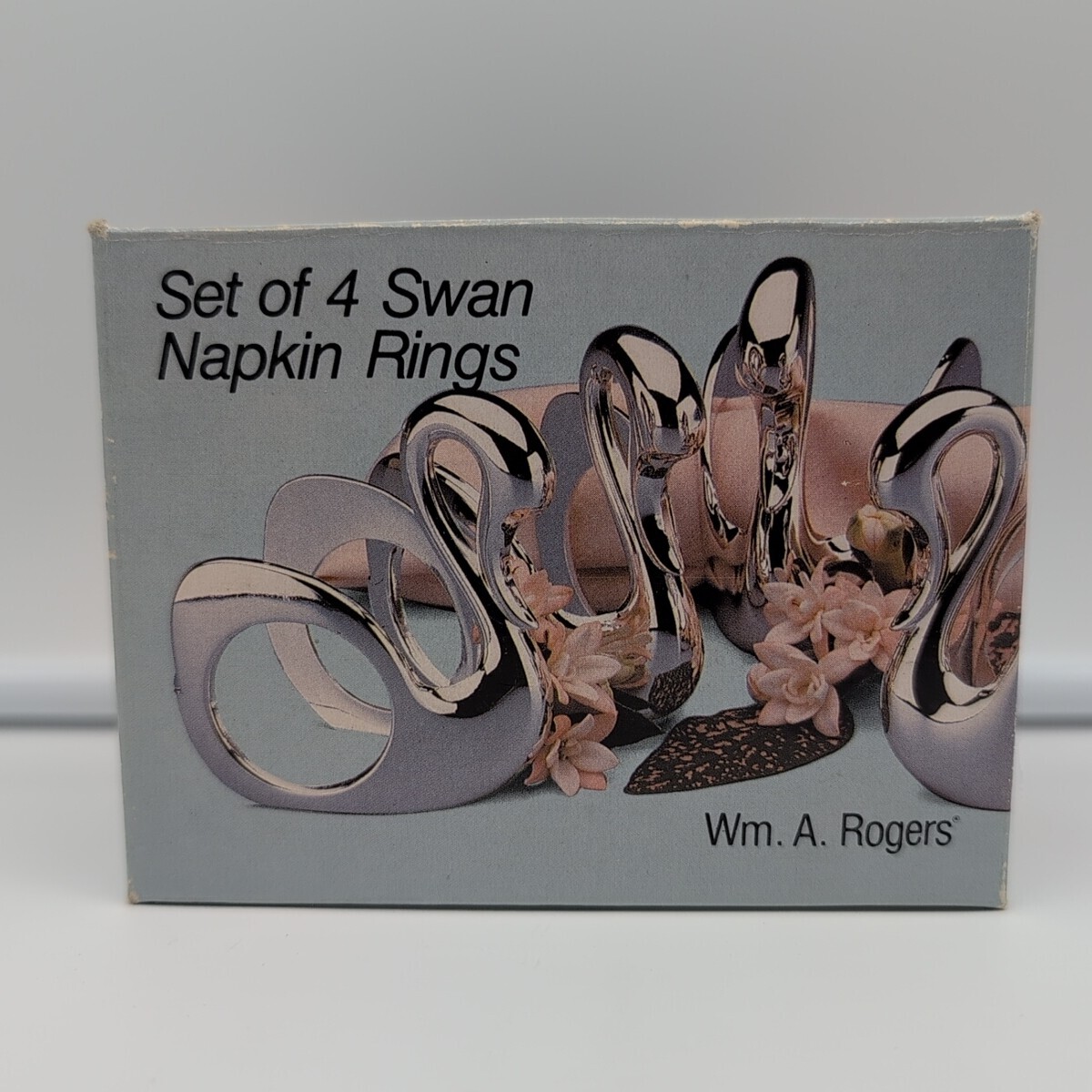 Set Of 4 Vintage Wm A Rogers Swan Napkin Rings Silver Plated New Retro ...