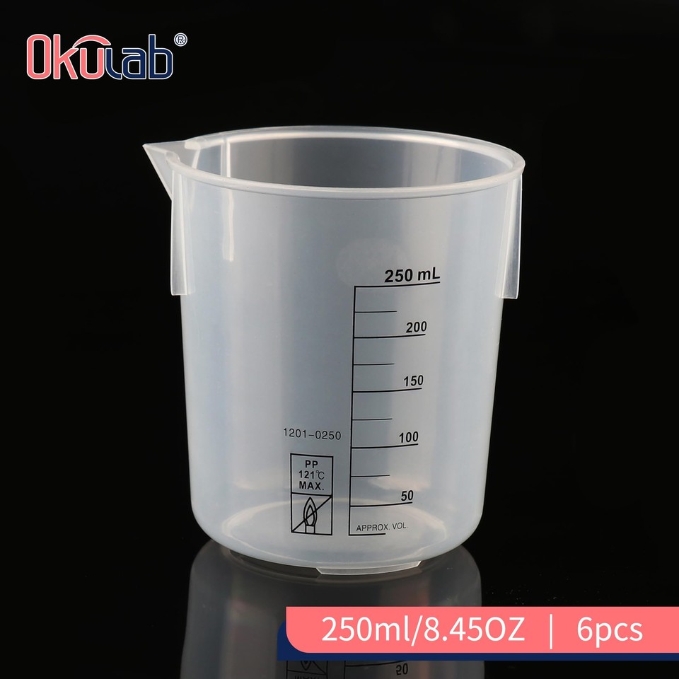 Plastic Autoclavable Beaker Set 6pcs of 250ml8.45oz Black Graduated ...