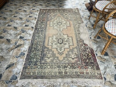 Vintage Turkish Oushak Rug Wool Handmade Beige Geometric Area Rug 4.3x7 ...