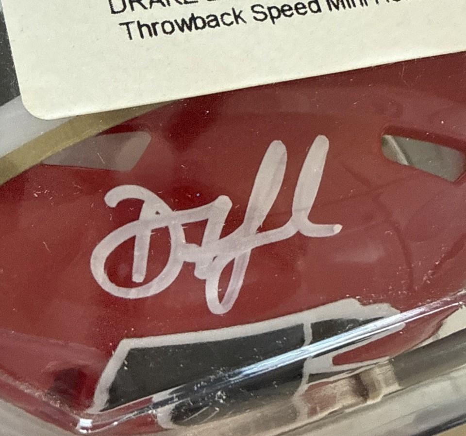 DRAKE LONDON ATLANTA FALCONS SIGNED NFL SPEED THROWBACK MINI HELMET ...