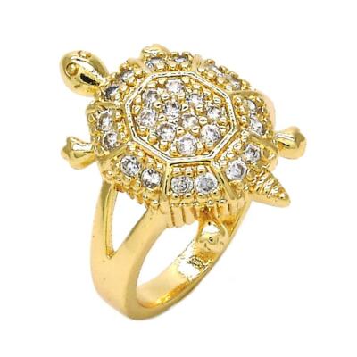 14K GOLD PLATED RING TURTLE DESIGN WITH WHITE CUBIC ZIRCONIA M78 | eBay