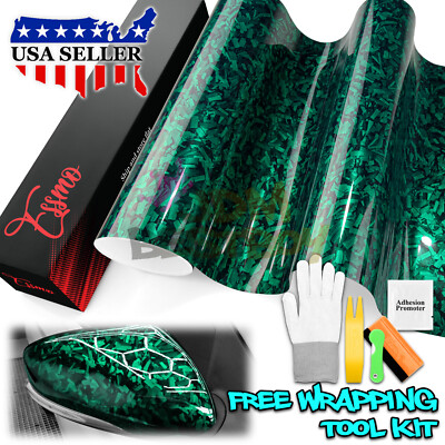 ESSMO PET Marble Forged Gloss Carbon Fiber Emerald Green Car Vinyl Wrap ...