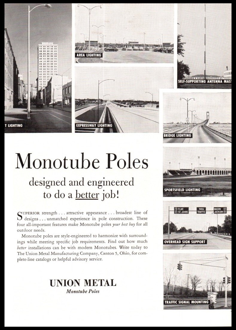 1955 Union Metal Monotube Poles Street Lighting-Canton OH Vintage trade ...