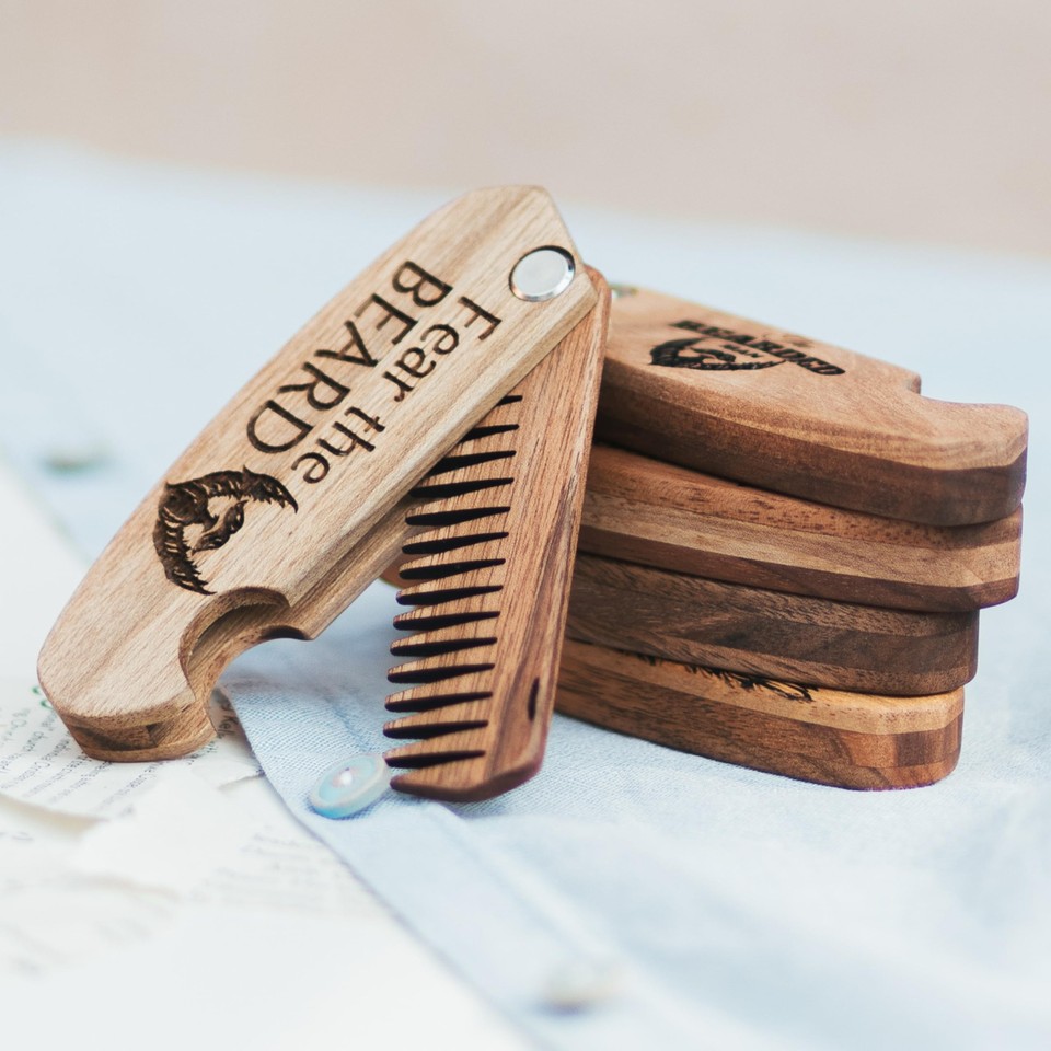 Beard Comb Gifts For Him Wooden Comb For Men Folding Pocket Comb For ...
