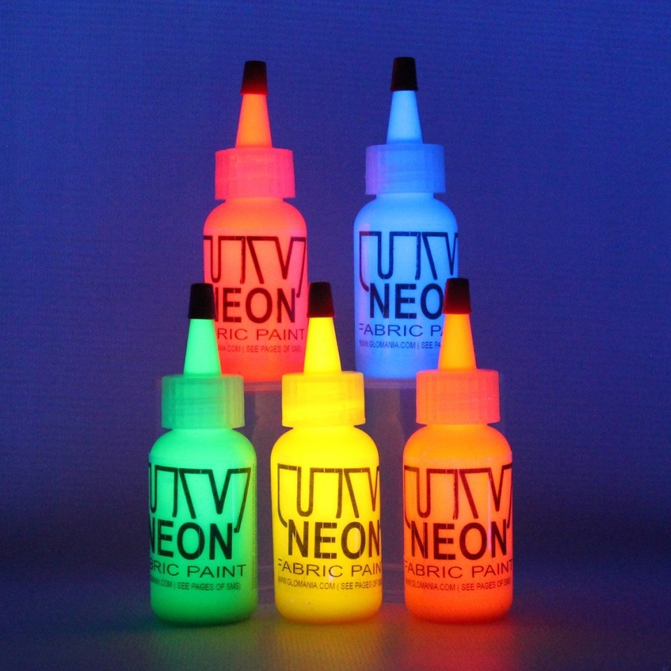 UV Reactive Fabric Material Paint 5 Color Set, Neon, Fluorescent, Black ...