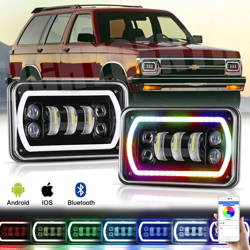 4x6 RGB LED Headlights Hi/Lo Beam DRL for Chevy S10 Blazer 1994 1995 ...