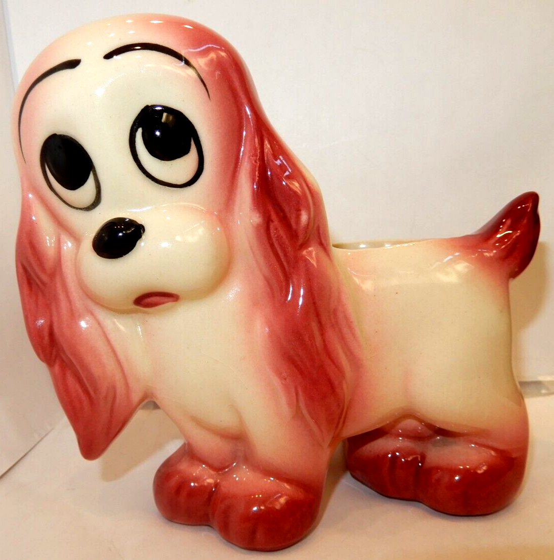 Vintage PINK DOG PLANTER VASE Ceramic Sad Puppy COCKER SPANIEL RELPO ...