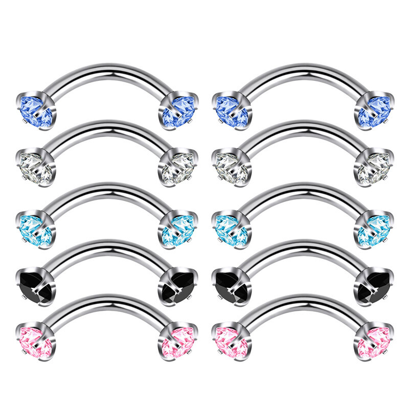 10 Pcs Eyebrow Piercing Curved Barbell Daith Stud Earring Cartilage ...