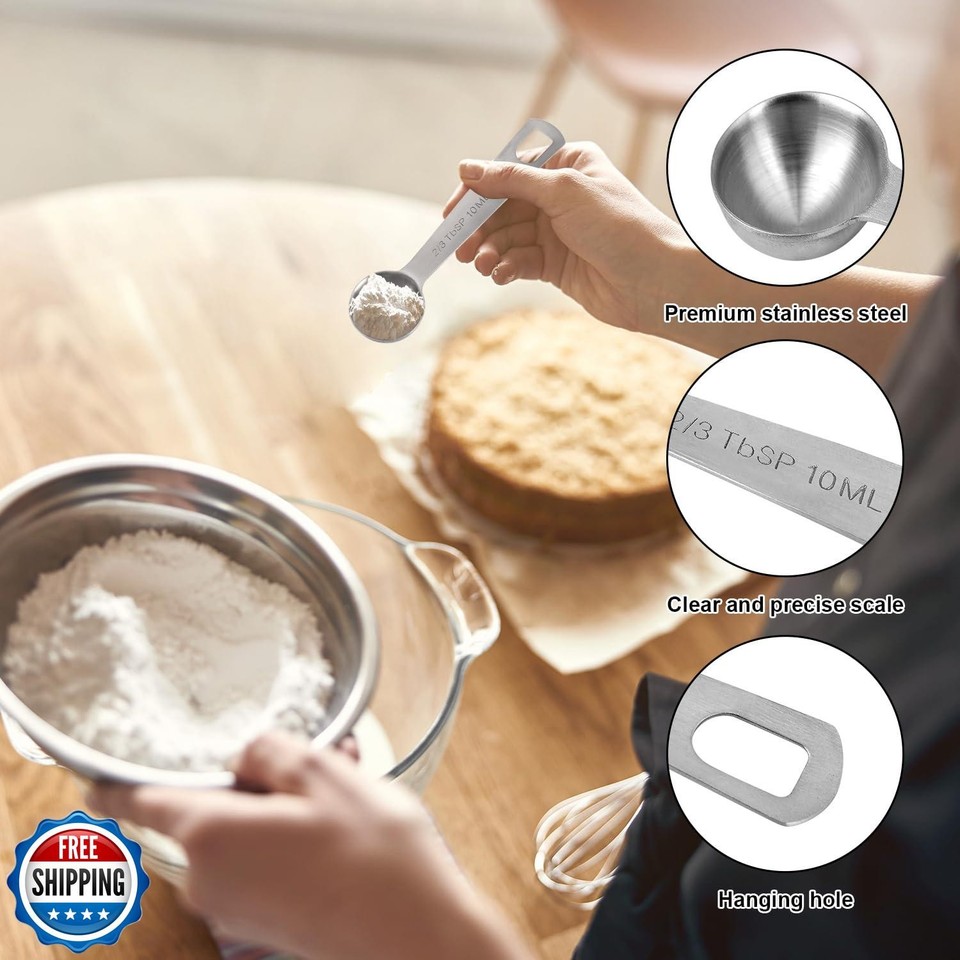 3pcs Measuring Spoon, Stainless Steel Teaspoons 2 Tsp | 2/3 Tbsp | 10 ...