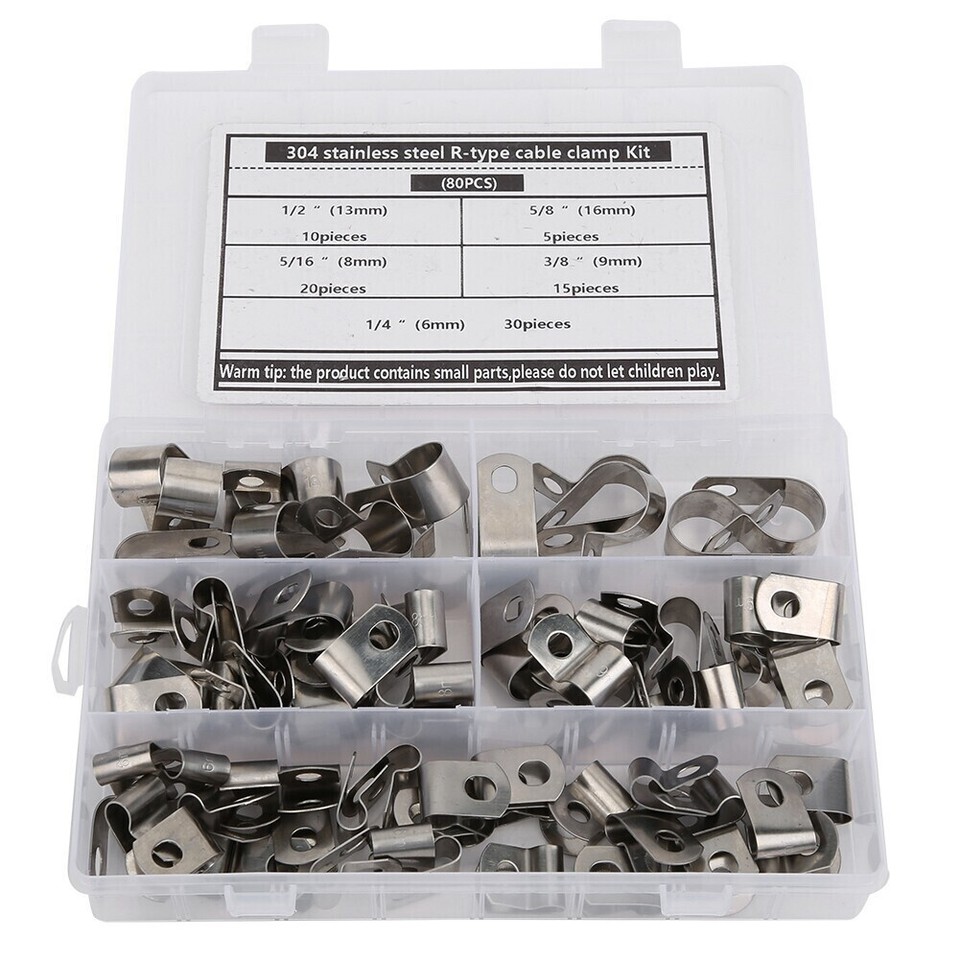 80PCs R-Type Clip Cable Clamp Kit Hardware Parts 304 Stainless Steel ...