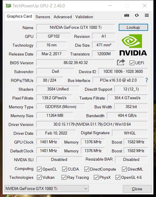 Dell Alienware OEM GTX 1080 Ti MSI Graphics Card GPU (Used, Excellent ...