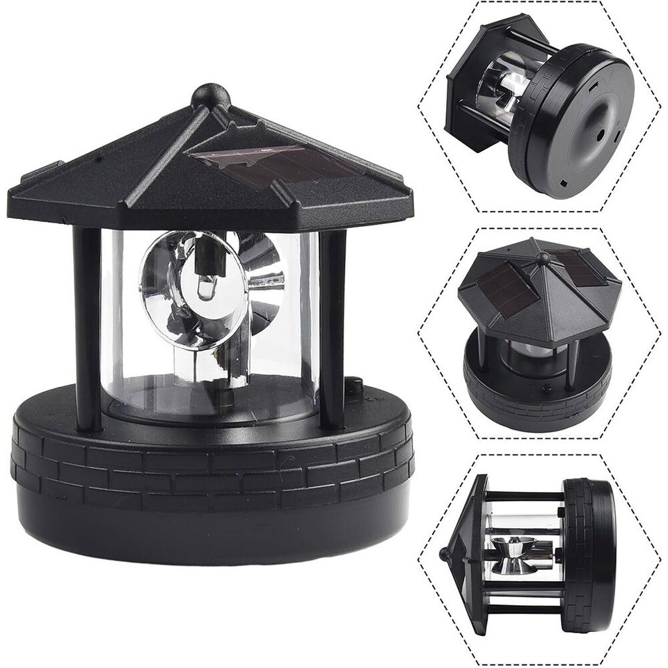 LED Solar Powered Lighthouse 360°Rotating Garden Light House Beacons ...