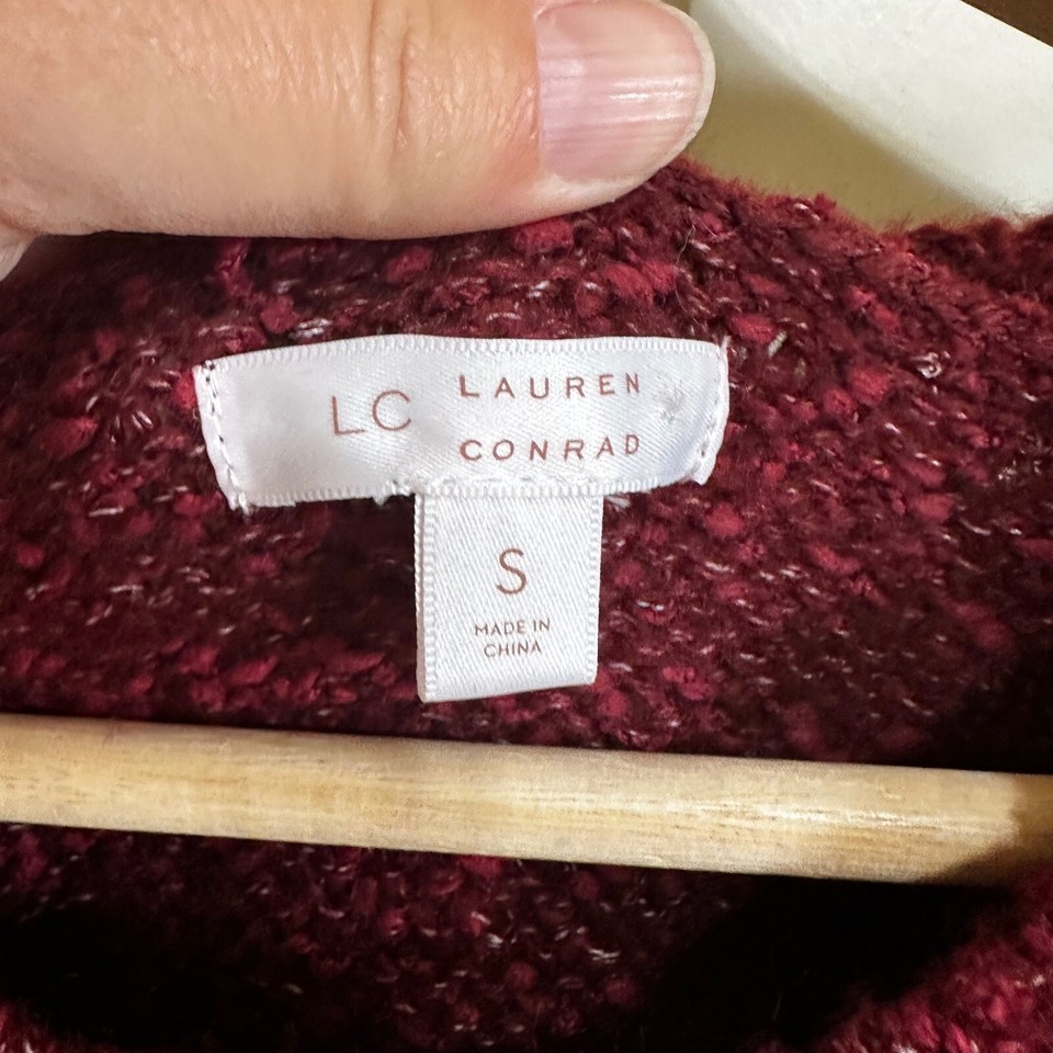 LC Lauren Conrad Tunic Sweater Puff Sleeve Knit Top Maroon Small | eBay