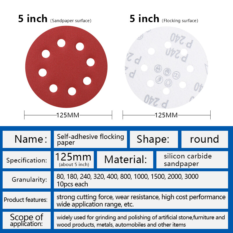 100X 5 Inch Sanding Discs 80-3000 Grit Sandpaper Orbital Sander Paper ...