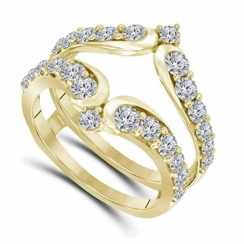 2Ct Round Simulated Diamond Enhancer Guard Wedding Ring 14k Yellow Gold ...