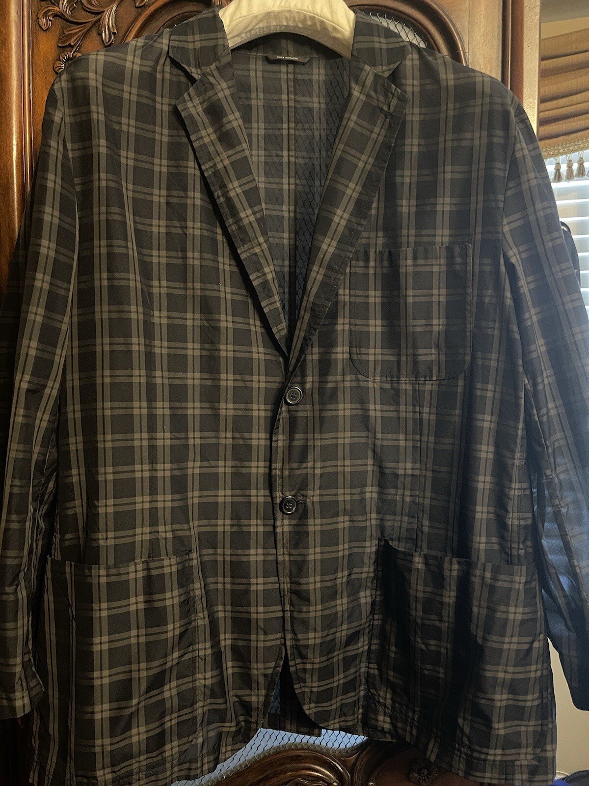Hermes Mens Jacket Checkered See Thru Size 58 - Gem