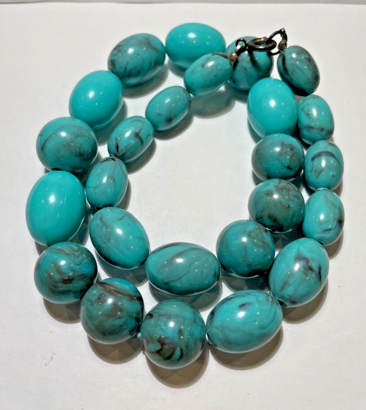 Vintage Chunky Blue Marble Grey Turquoise Plastic Bea… - Gem