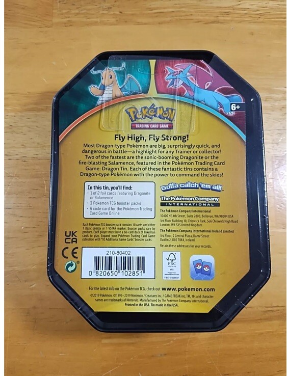 NEW! Pokémon TCG Dragonite Collectible Tin - 3 Booster Packs - Factory ...
