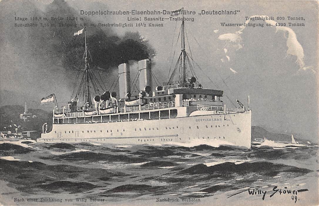 SS DEUTSCHLAND ~ SASSNITZ - TRELLEBORG FERRY LINE ~ used from Germany ...
