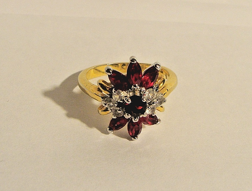 GORGEOUS IMATATION RUBY & ZIRCONIA DIAMONDS STERLING SILVER GOLD GILDED ...