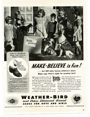 1943 Weather-Bird Children's Shoes Kids put on dog show Vintage Print ...