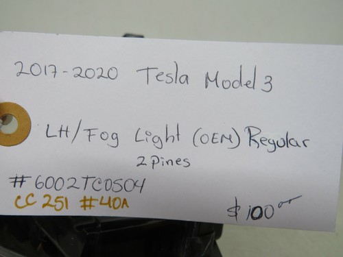 2017-2020 TESLA MODEL 3 LEFT FOGLIGHT ORIGINAL REGULAR 2 PINES | eBay