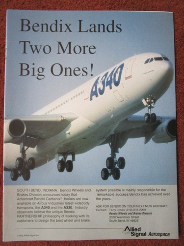 3/1992 PUB ALLIED SIGNAL BENDIX AEROSPACE WHEELS BRAKES AIRBUS A340 ...