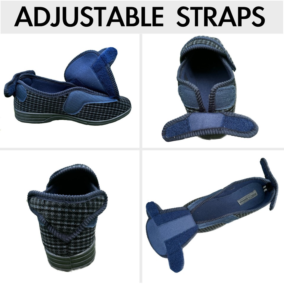 Mens EEE Fit Diabetic Orthopaedic Extra Wide Opening House Hard Sole ...