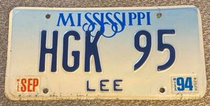 Mississippi VANITY License Plate HGK 95 | eBay