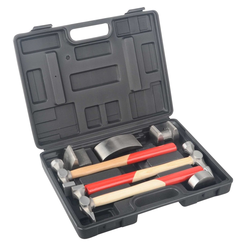 7PC CAR DENT AUTO BODY PANEL REPAIR TOOL KIT HANDLES BEATING DOLLIE ...