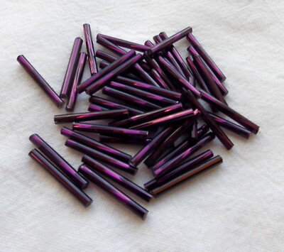 Czech, 20mm 3/4" DARK PLUMB TWIST GLASS TUBE BUGLE BEADS Approx. 200 ...