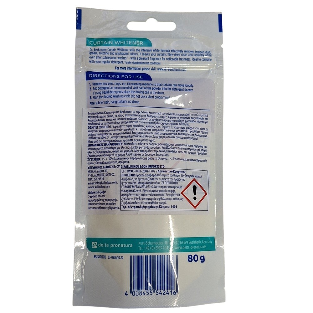 Dr. Beckmann Curtain Whitener Clean Intensively & Refresh 2416 - 80g ...