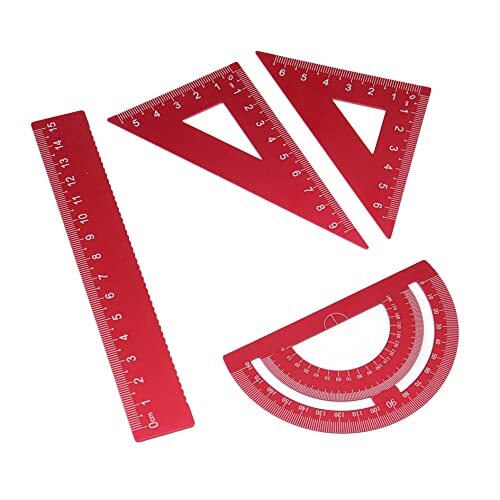 4 Pack Red Metal Protractor Aluminum Ruler Set Metric System for ...