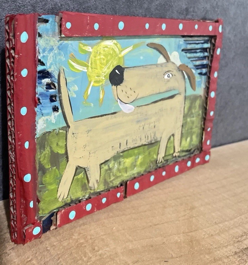 Puppy Dog Painting Small Naive 4 X 7 Folk Art Annette Harford Original ...