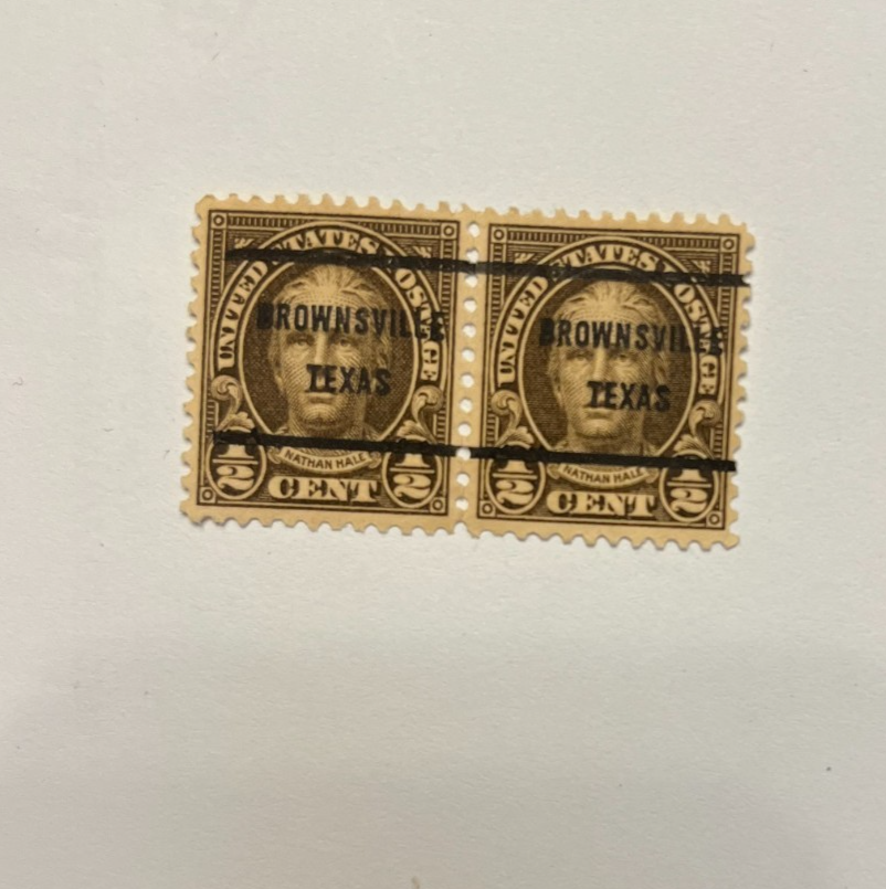 US 1/2c 1922 Stamp; Nathan Hale; Precancel; SG 551; Brown Pair ...