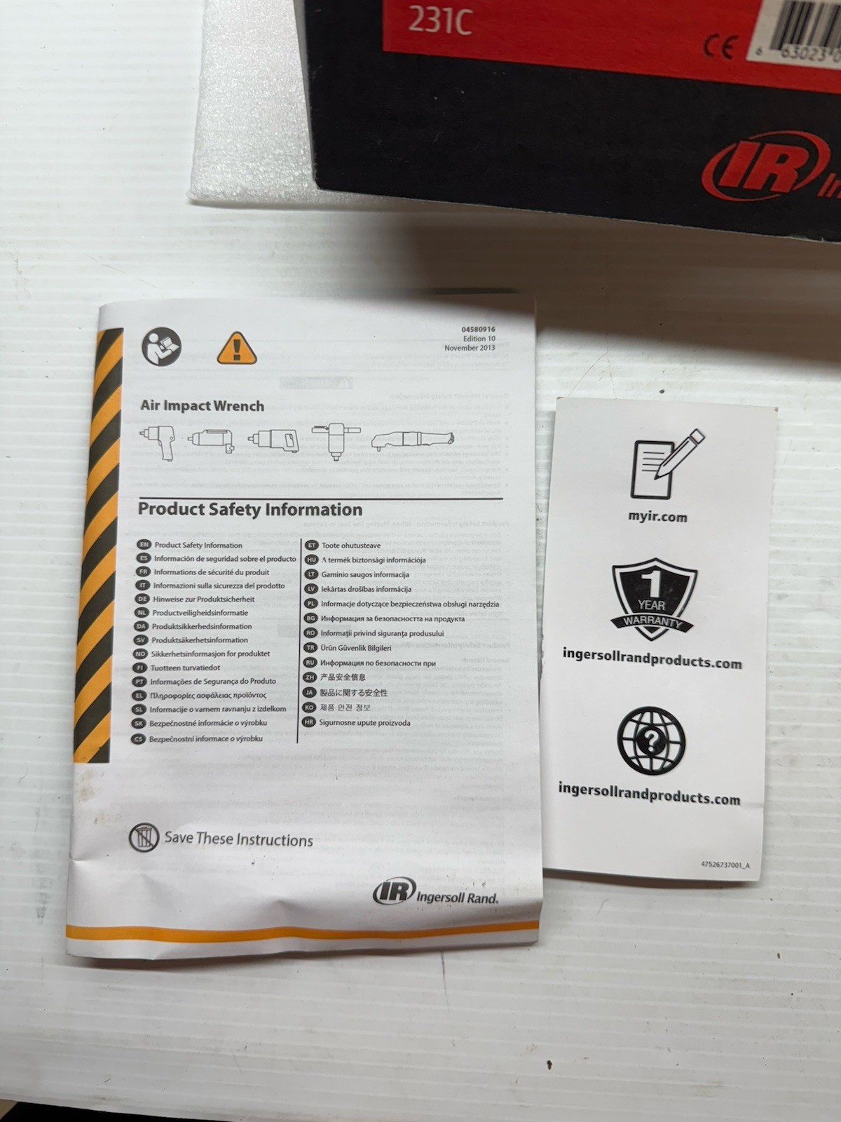Ingersoll Rand Impact Wrench 1/2" Drive 231C Air Tool w/Box & Original ...