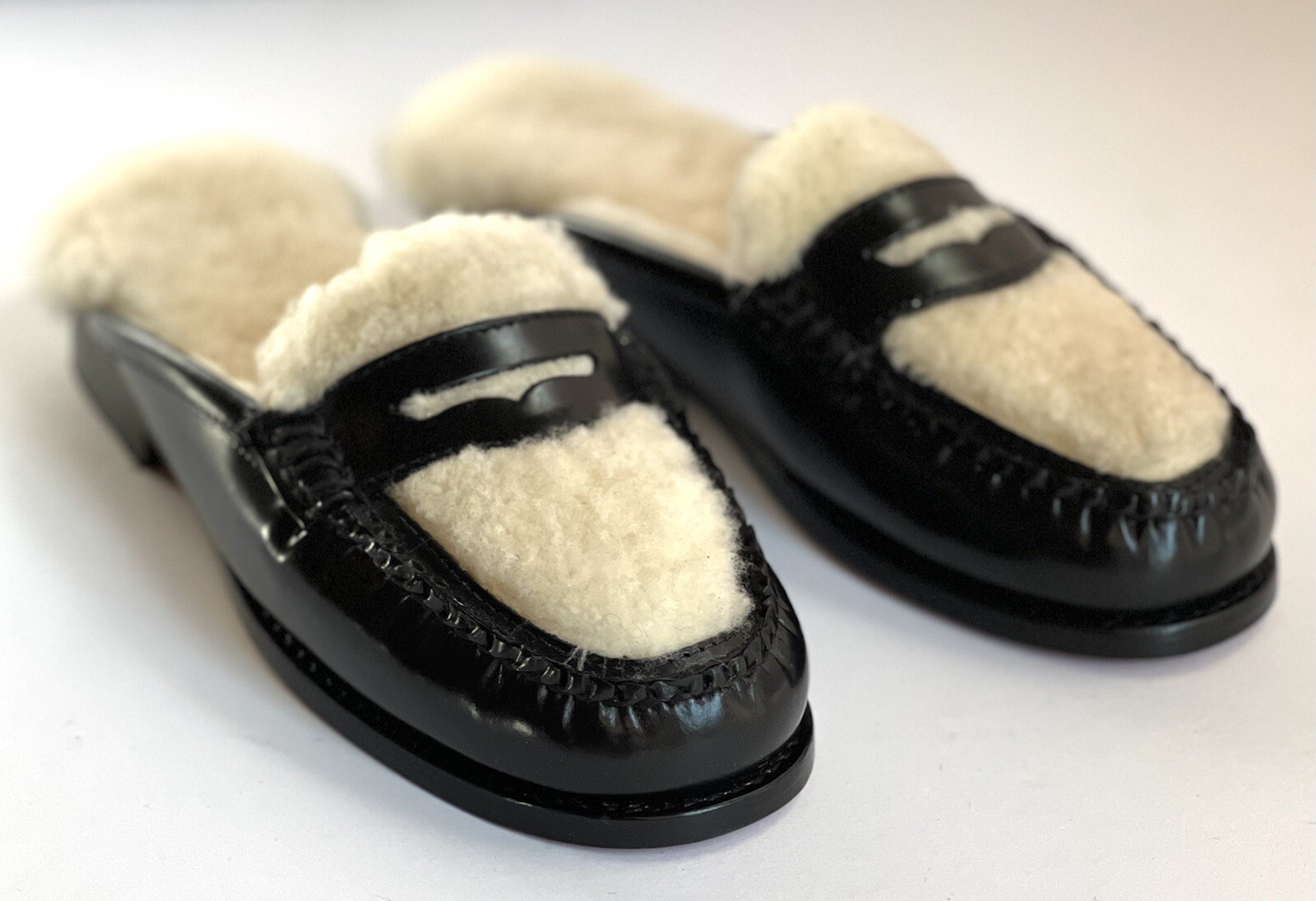 G.H. Bass & Co. Wynn Mule Weejuns Leather Shearling Shoes Black Size 5 ...