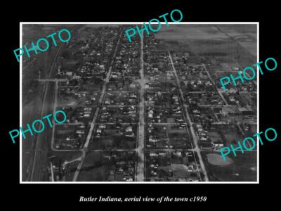 OLD POSTCARD SIZE PHOTO BUTLER INDIANA AERIAL VIEW OF THE TOWN c1950 2 ...
