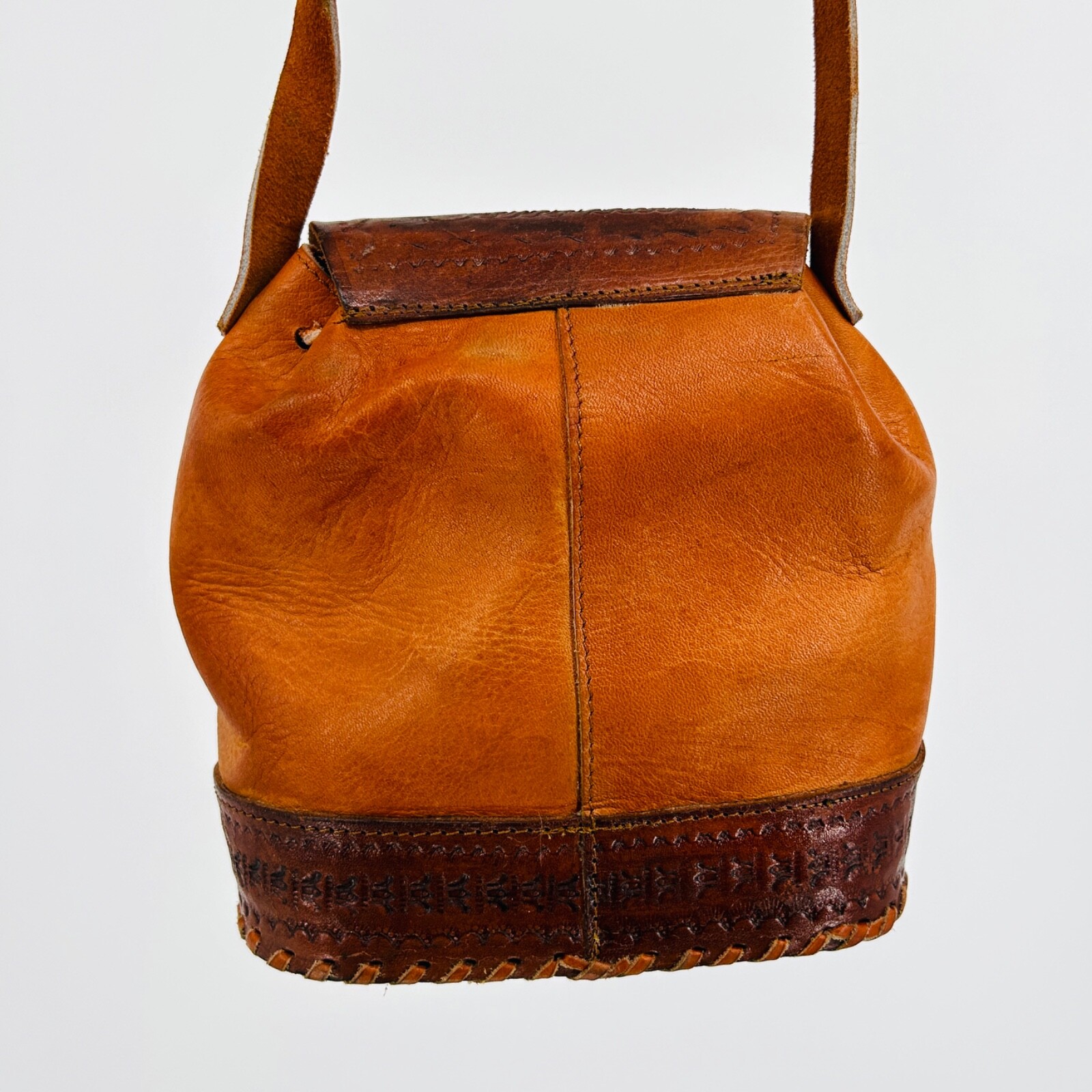 Handmade Small Leather Hand Tooled Draw String Flat Bottom Purse from ...