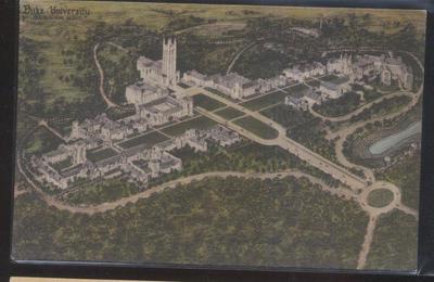 Postcard DURHAM NC Duke University Campus Bird's Eye Aerial view 1920's ...