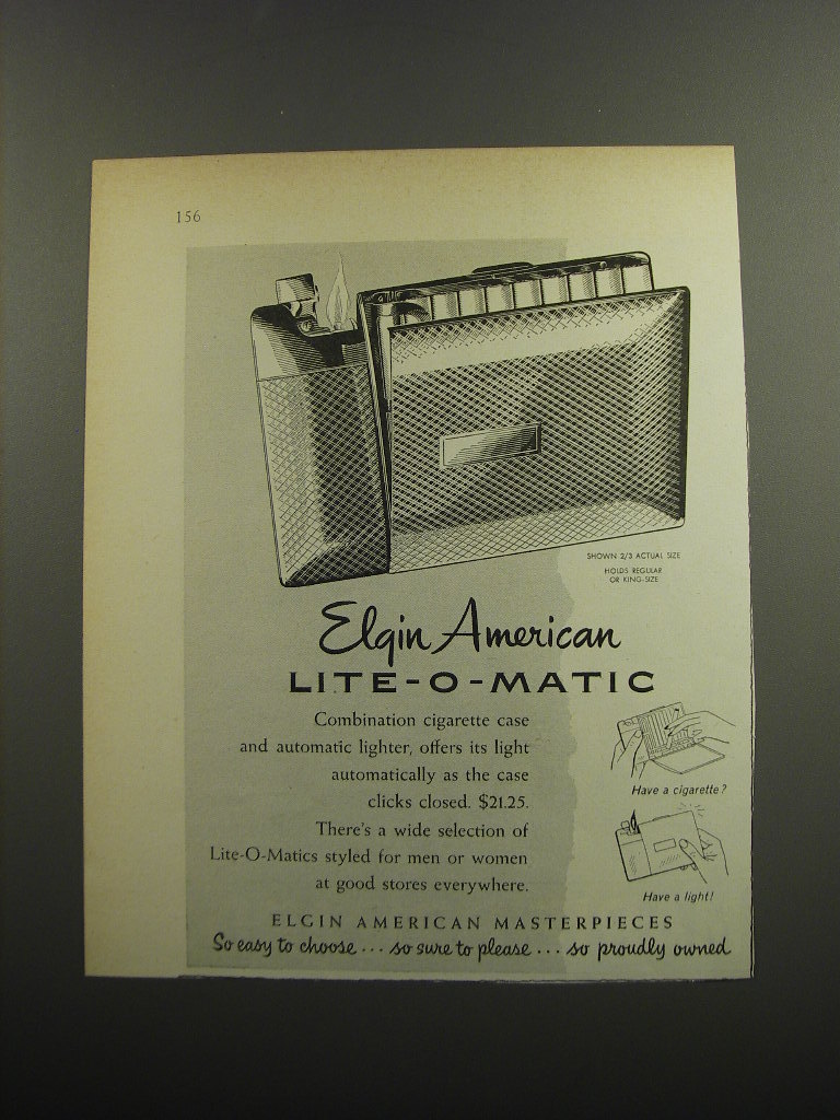 1953 Elgin American Lite-O-Matic Cigarette Case and Lighter ...